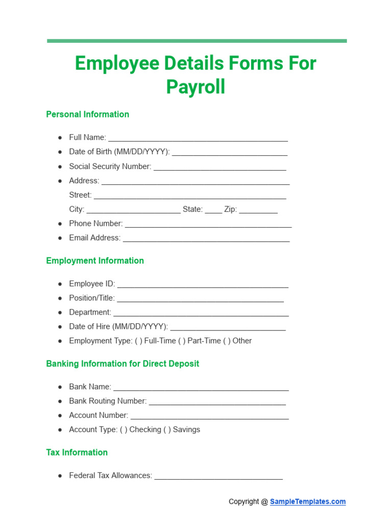 Employee Details Forms For Payroll | PDF