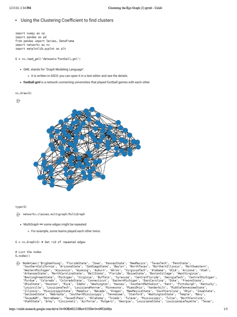 Clustering The Ego Graph (2) .Ipynb - Colab | PDF | Ncaa Football | Ncaa Division I Conferences