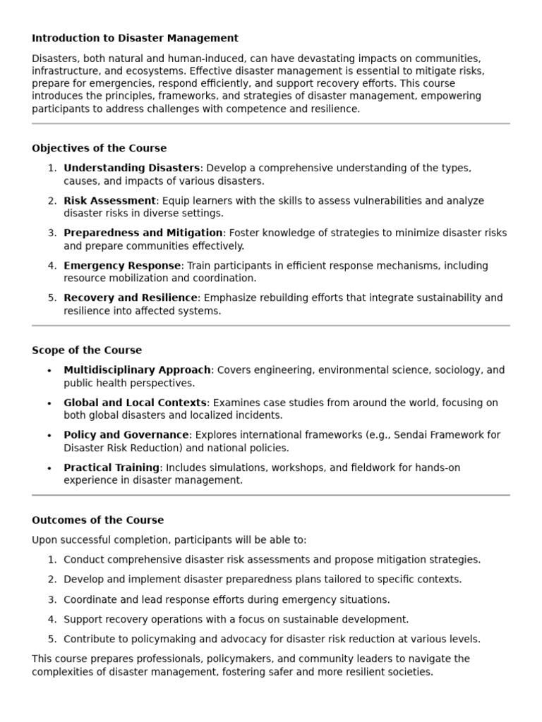 Introduction To Disaster Management | PDF | Emergency Management ...