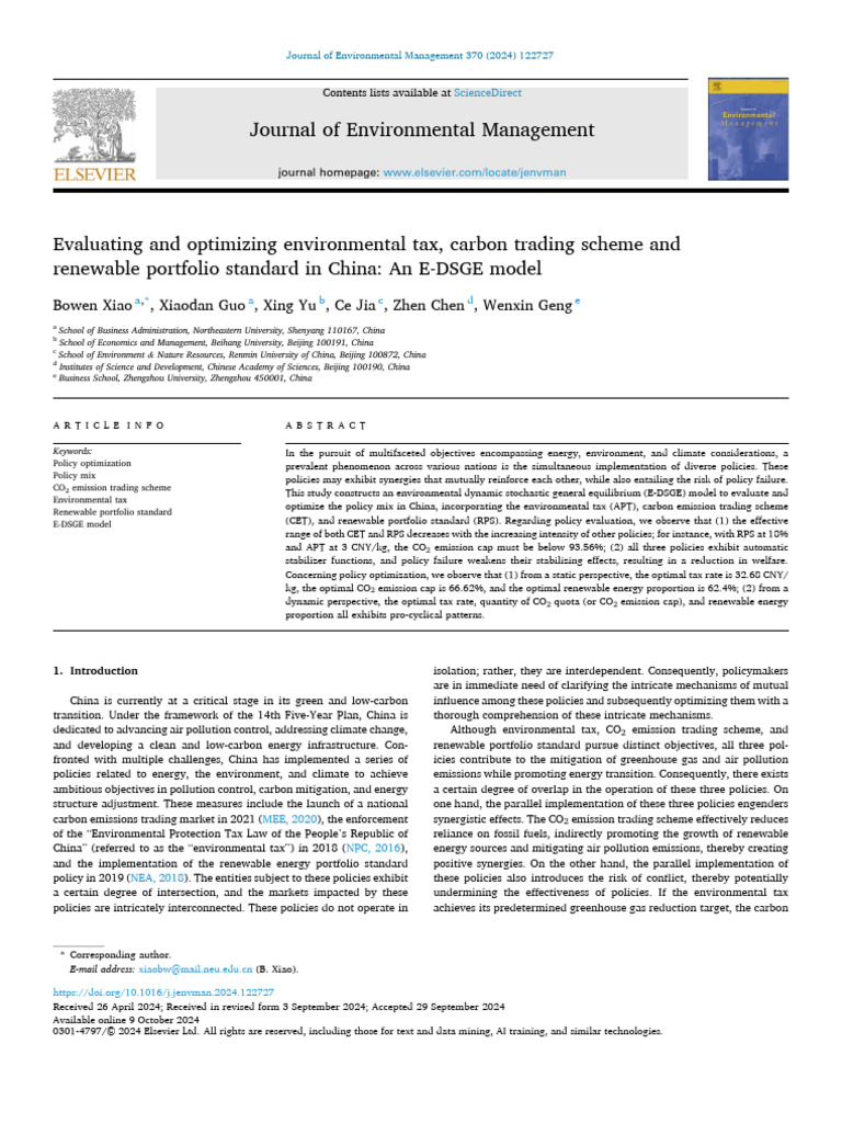 Evaluating and Optimizing Environmental Tax, Carbon Trading Scheme ...