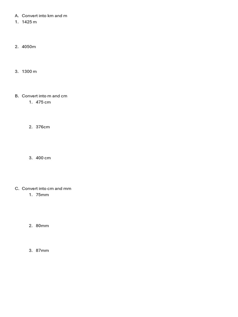 Measurement Conversion Exercises | PDF