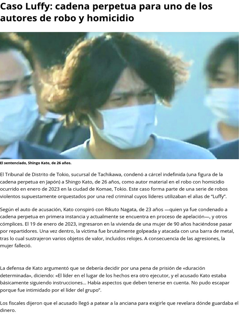 Cadena Perpetua para Shingo Kato | PDF