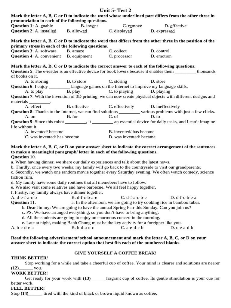 Grade 10- Unit 5- Test 2 | PDF | Sleep | 3 D Printing