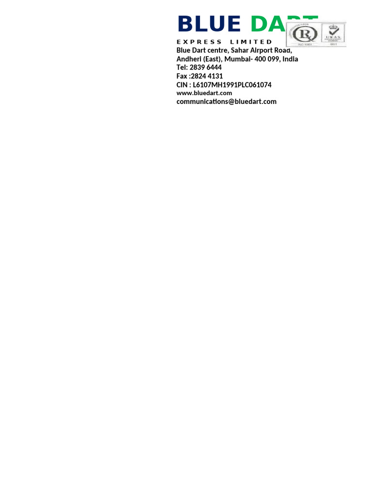 Blue Dart Letter Head | PDF
