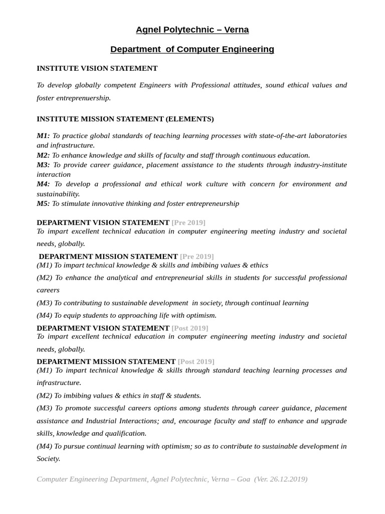 Vision Mission - Institute - Dept | PDF | Engineering | Computer ...