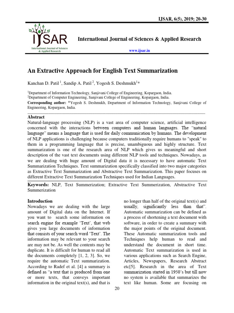 An Extractive Approach For English Text | PDF