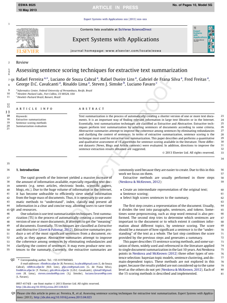 Assessing Sentence Scoring Techniques Fo | PDF | Computing