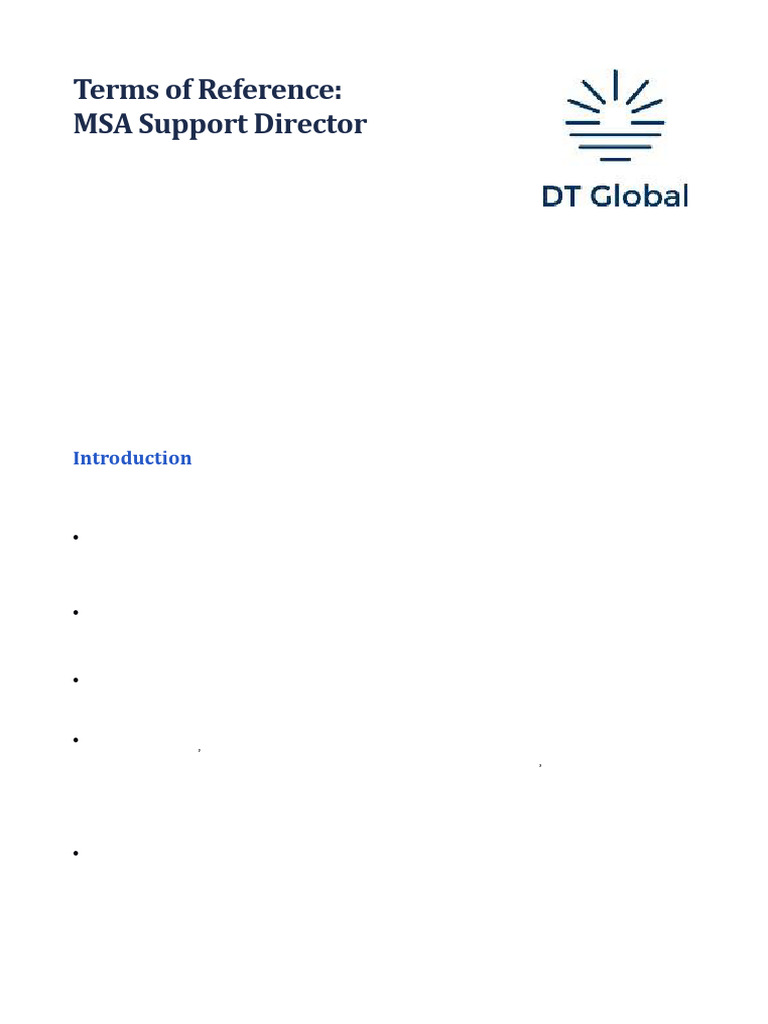 MSA Support Director TOR V2 | PDF | Governance | Employment