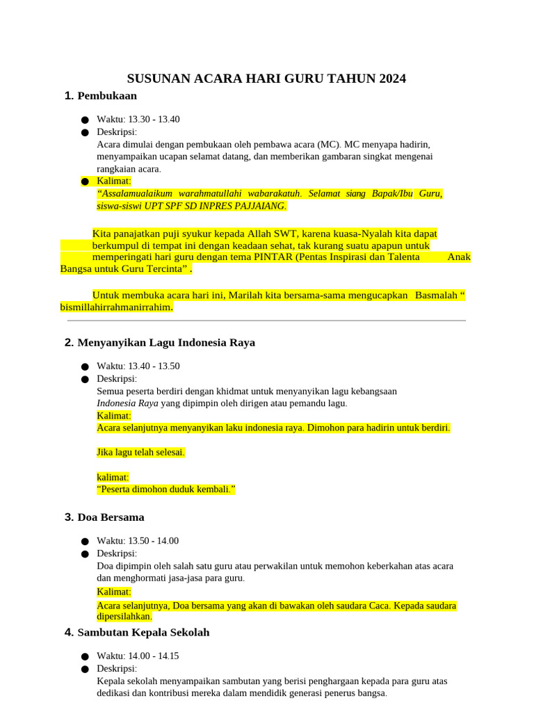 Susunan Acara Hari Guru Tahun 2024 | PDF