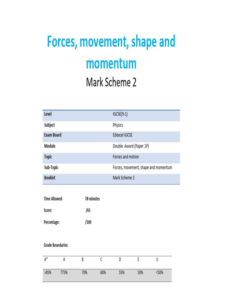 3.2 Forces Movement Shape and Momentum 1P Edexcel IGCSE Physics MS - L | PDF | Educational ...