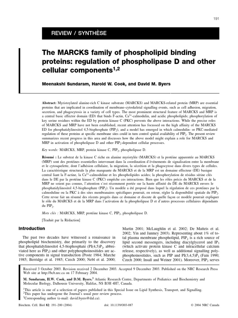 The MARCKS Family of Phospholipid Binding Proteins | PDF | Cell ...