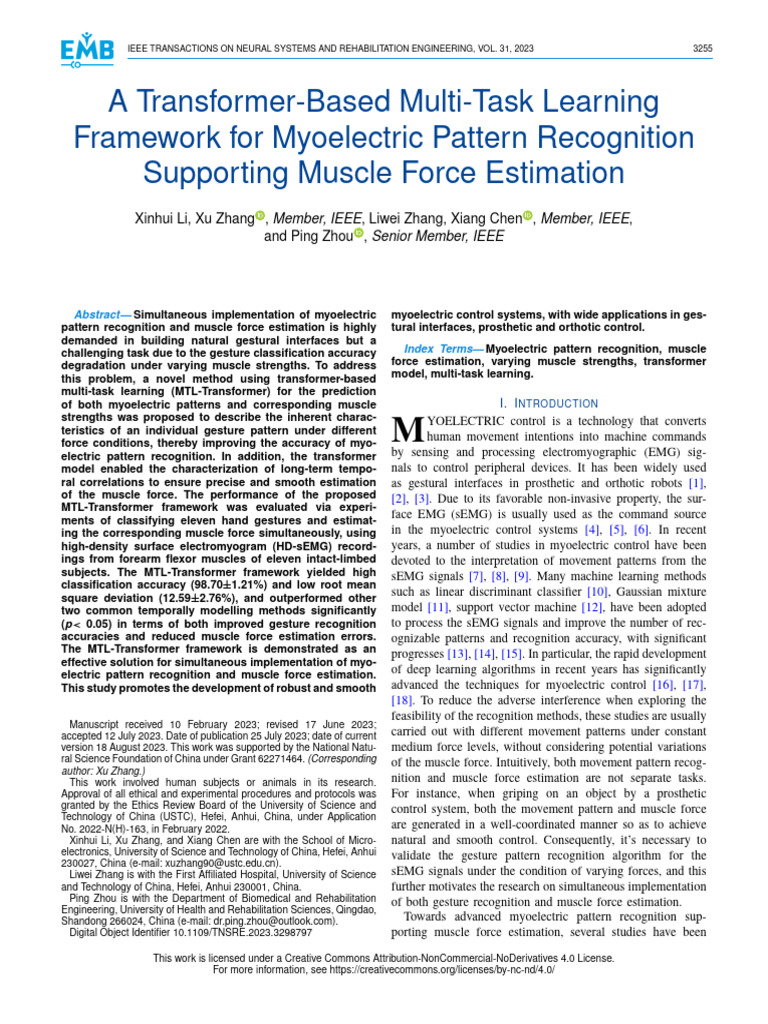 A Transformer-Based Multi-Task Learning Framework for Myoelectric Pattern Recognition Supporting ...