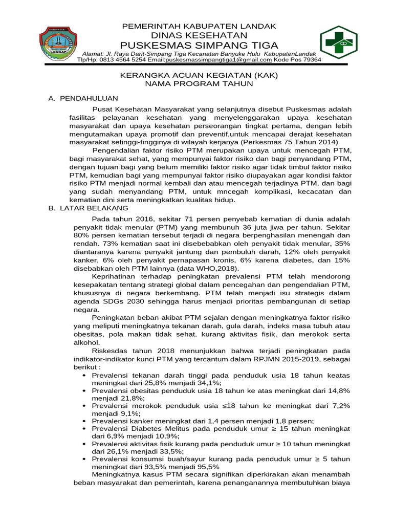 KAK KEGIATAN SKRINING PTM | PDF