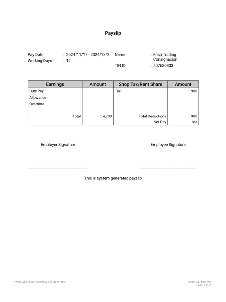 Online Payslip Generator - Paysliper | PDF