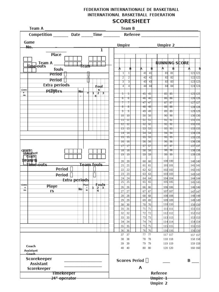 FIBA Basketball Scoresheet Template | PDF | Referee | Sports