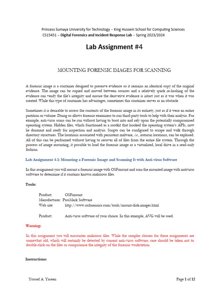 Lab04-MOUNTING FORENSIC IMAGES FOR SCANNING - nA (3) | PDF | Antivirus Software | Malware