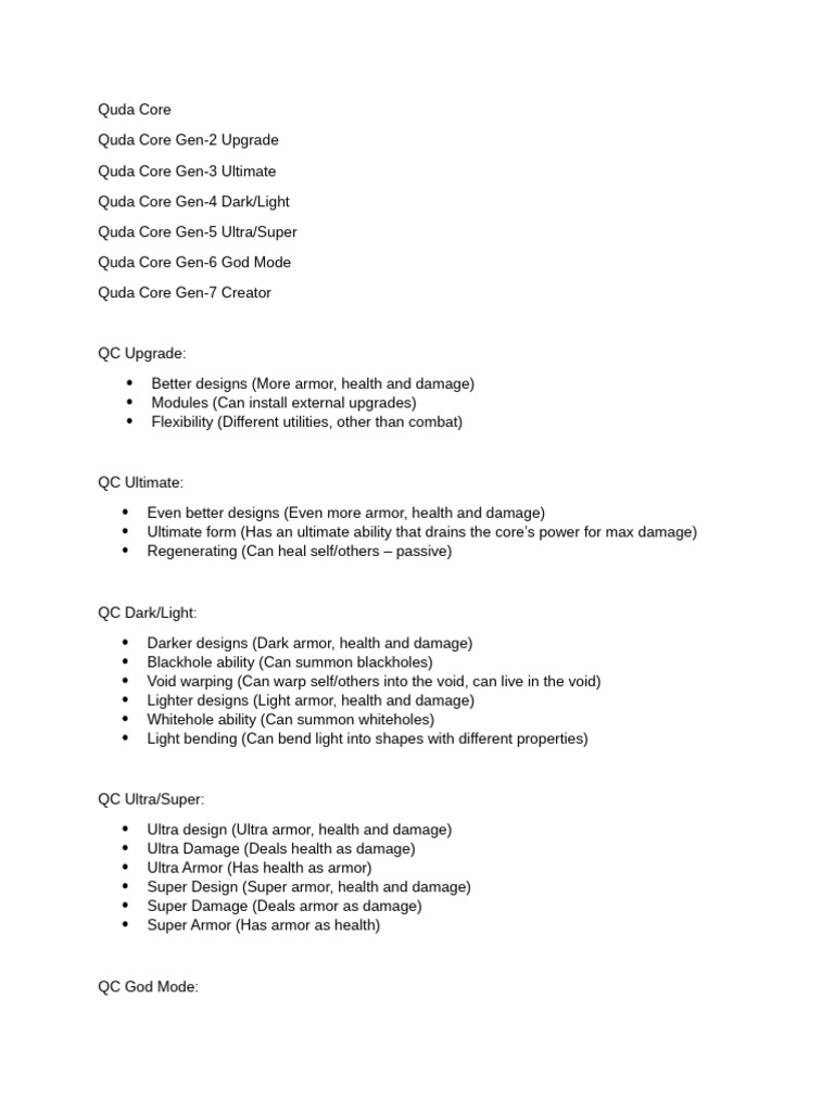 Quda Core - Abilities, Upgrades & More | PDF