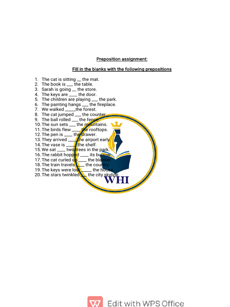 Preposition Assignment | PDF