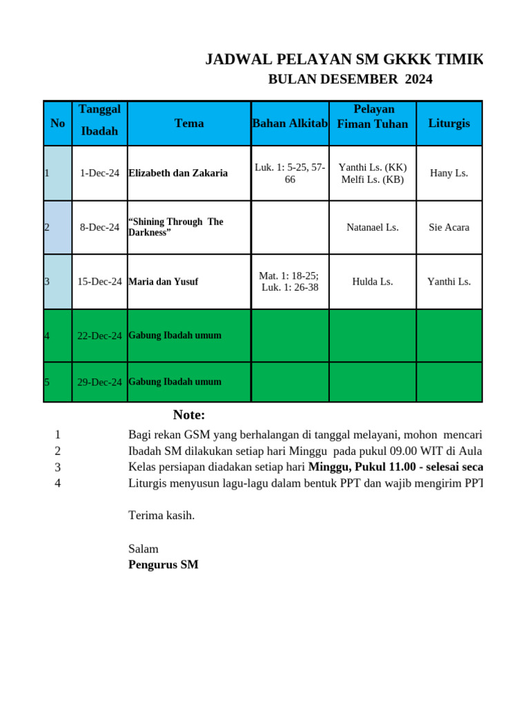 Jadwal Desember | PDF