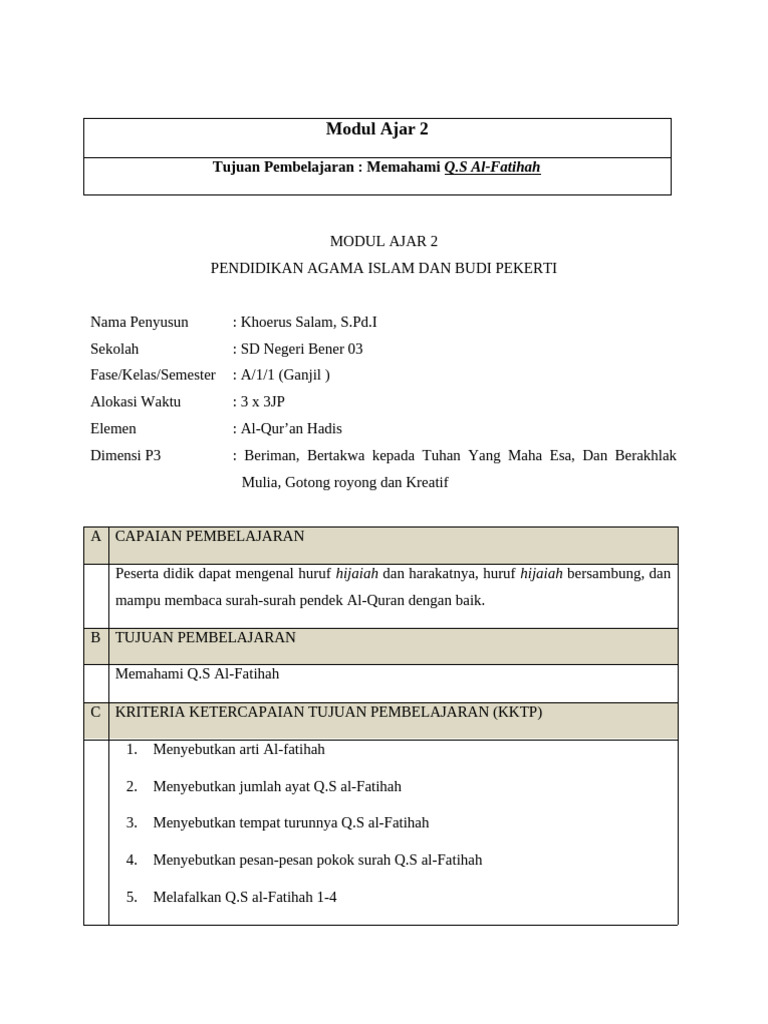 Modul Ajar 2 Kelas 1 Ok | PDF