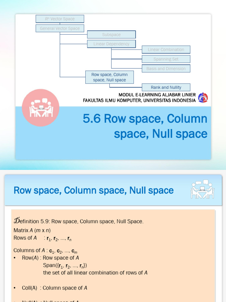 Modul 5-C - GVS Row, Column, and Null Space - Edt DC | PDF | Linear Subspace | Mathematical Objects