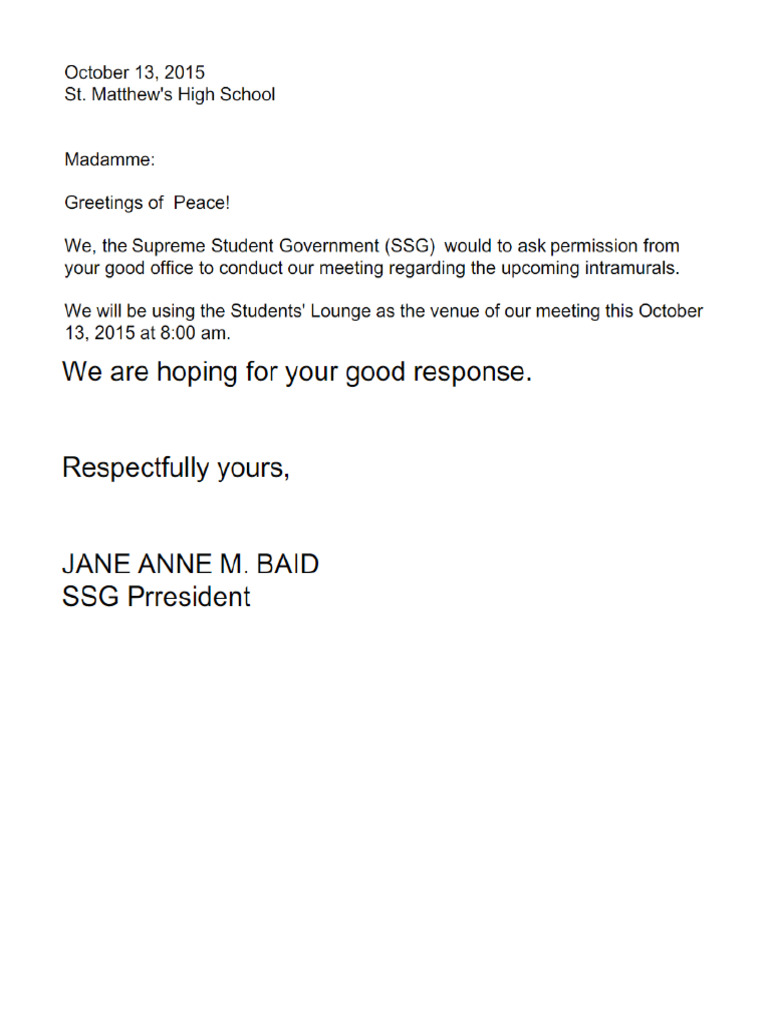 SSG Letter For Meeting | PDF