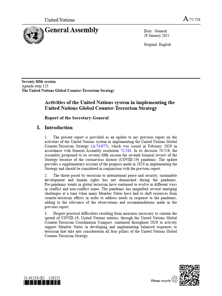 UN Counter-Terrorism Strategy Update 2021 | PDF | United Nations ...