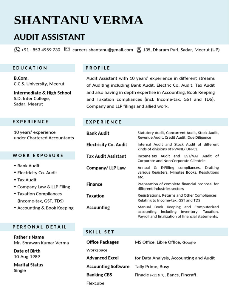CV Shantanu Verma - 2024 | PDF | Accounting | Taxes