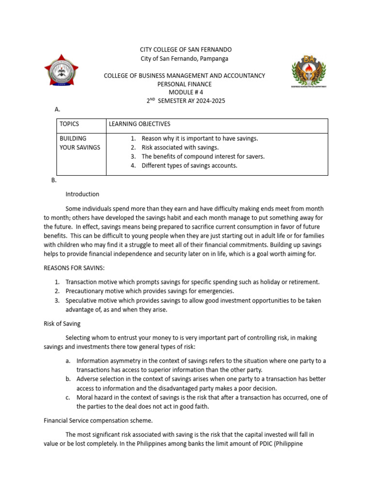 Personal Finance Module 4 | PDF | Interest | Saving