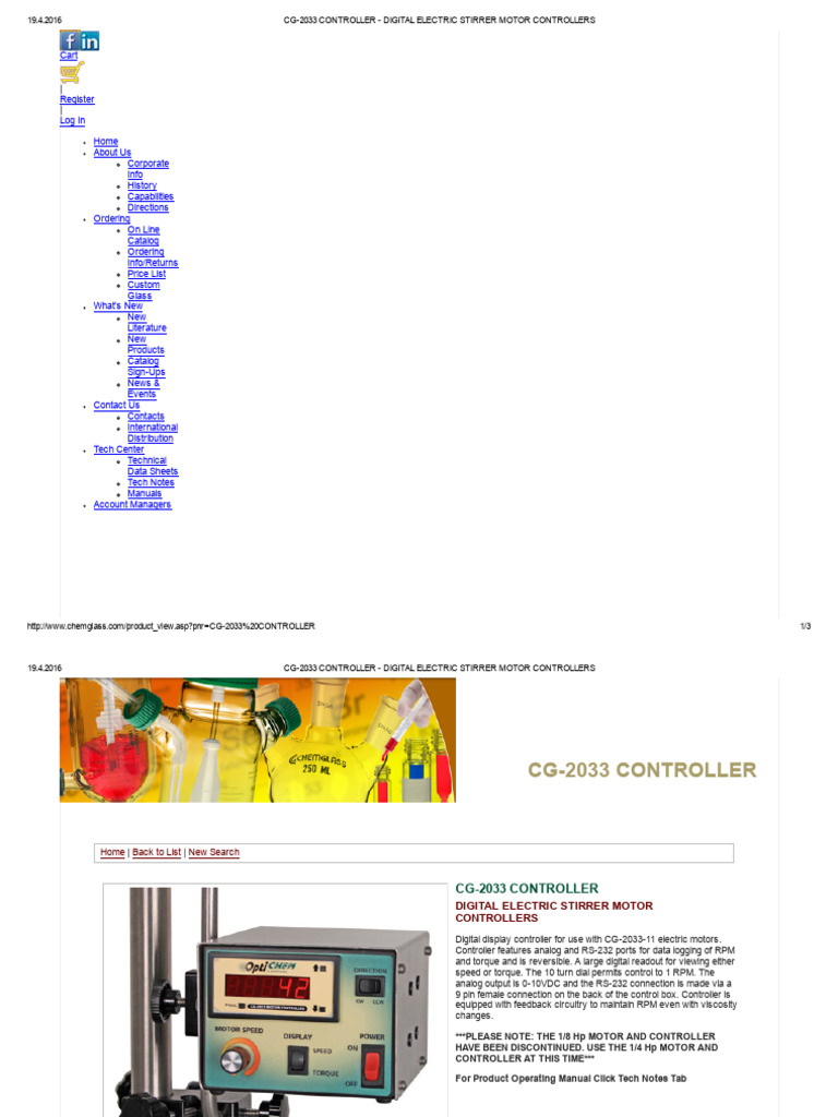 CG-2033 Controller - Digital Electric Stirrer Motor Controllers | PDF