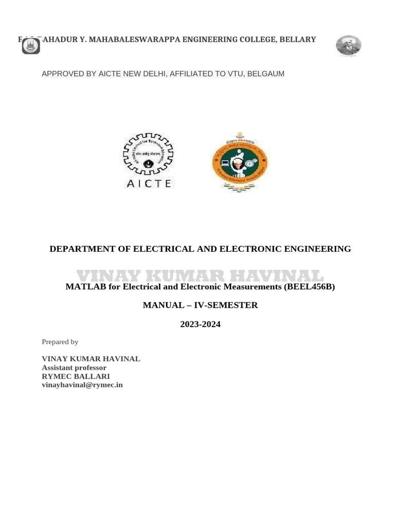 MATLAB For Electrical and Electronic Measurements (BEEL456B) - IV ...