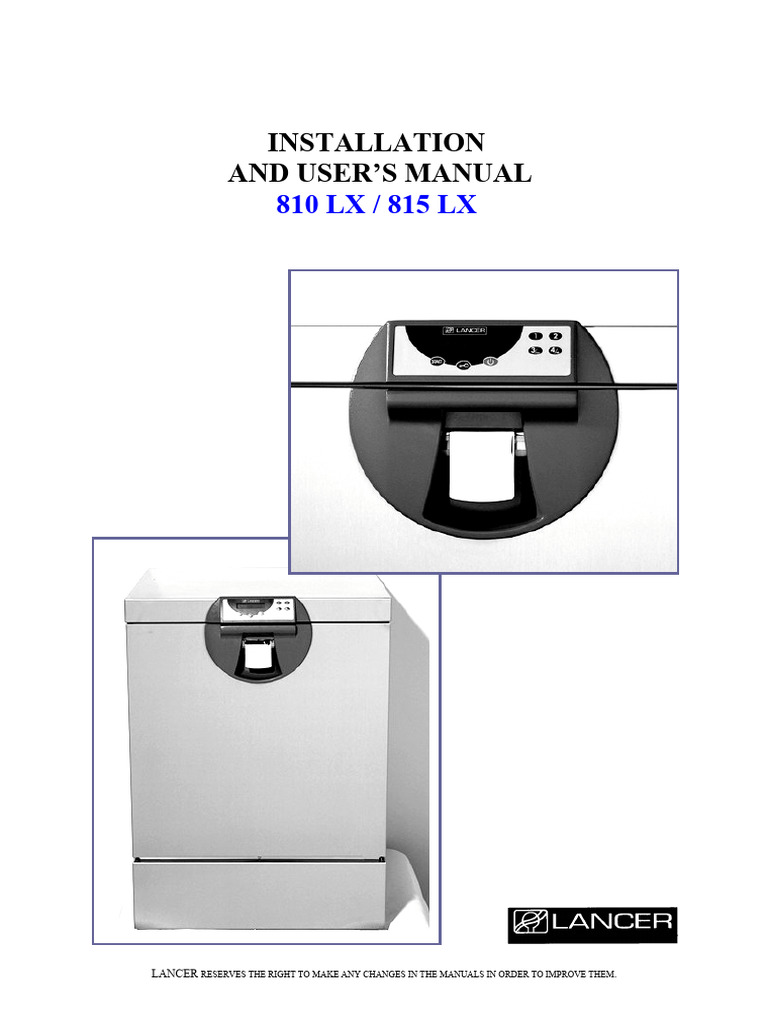 WD-01 Lancer 815LX Installation and User Manual | PDF | Pipe (Fluid ...