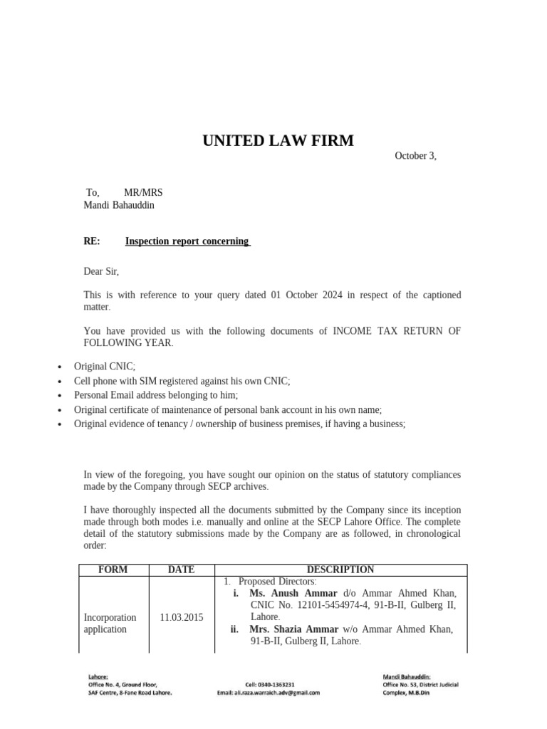 Inspection Report AA Commodities (PVT.) Ltd. | PDF