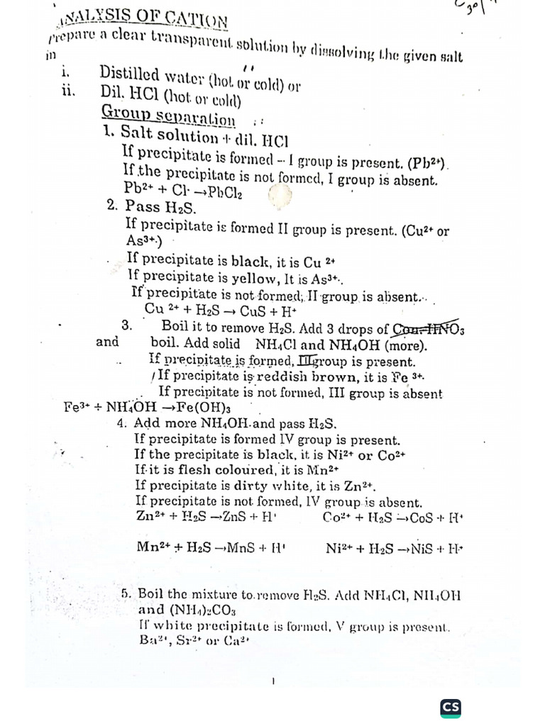 Cation Analysis | PDF