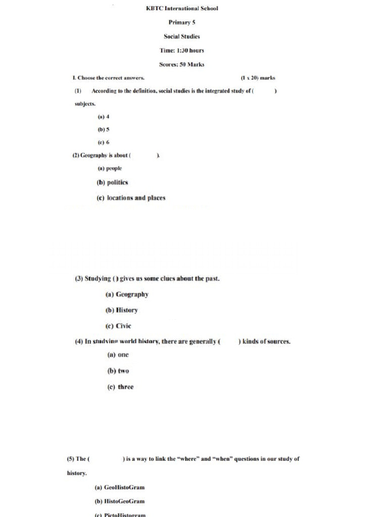 Pre-Mid Exam For Social Studies | PDF