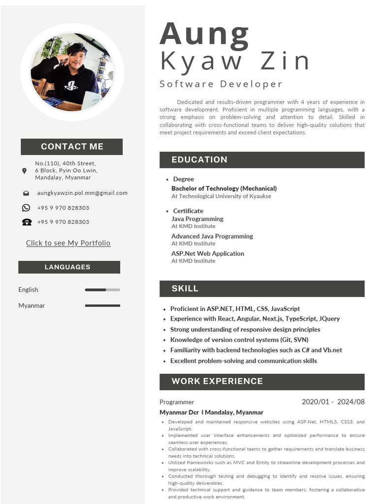 AungKyawZin CV Resume | PDF | J Query | Java Script
