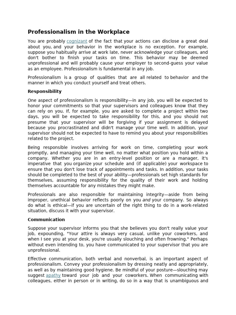 Professionalism in The Workplace | PDF | Nonverbal Communication ...