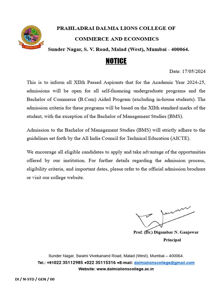 Notice For First Year Students | PDF