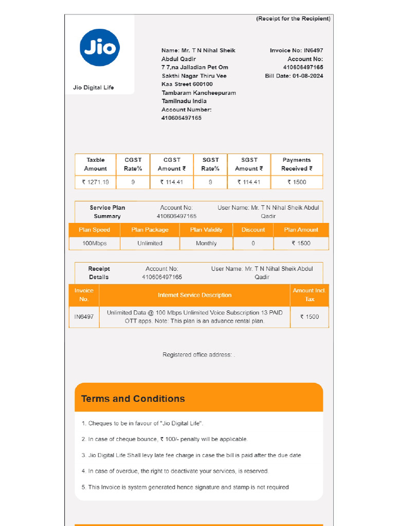Internet Invoice - Aug 2024 | PDF