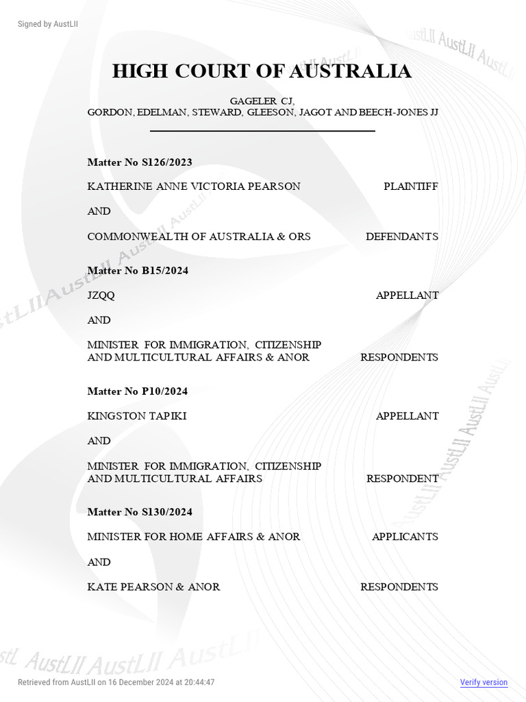 Pearson V Commonwealth of Australia | PDF | High Court Of Australia ...