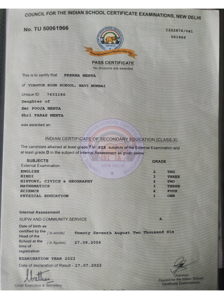 10th Pass Certificate | PDF