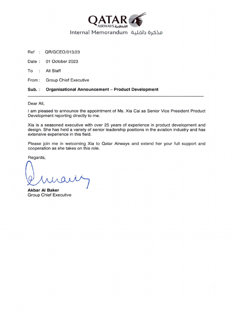 Organisational Announcement - Product Development | PDF