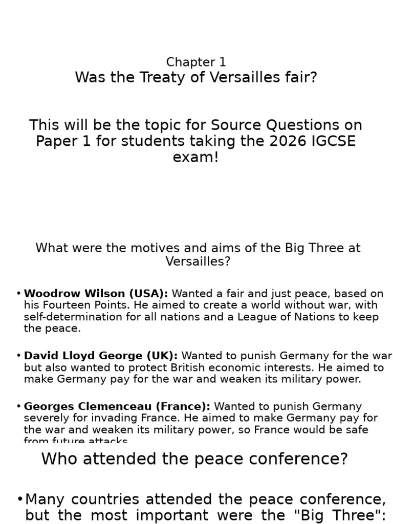 Chapter 1 Was The Treaty of Versailles Fair Summary and Vocabulary ...