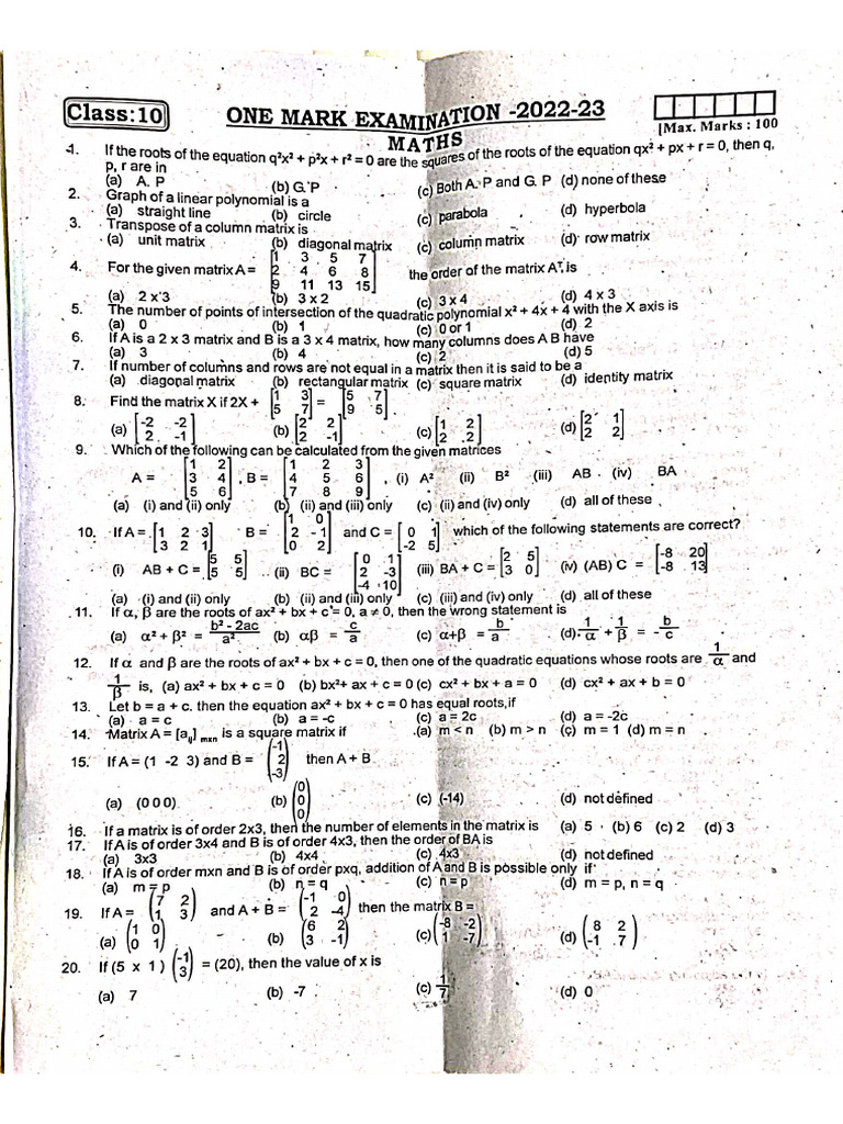 X std one mark Dec 22 | PDF