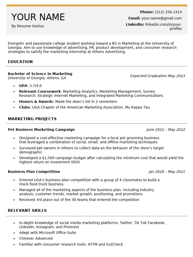 Internship Resume Example - Modern Hybrid | PDF | Résumé | Marketing