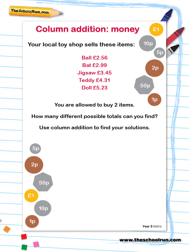 Column Addition Money 0 | PDF