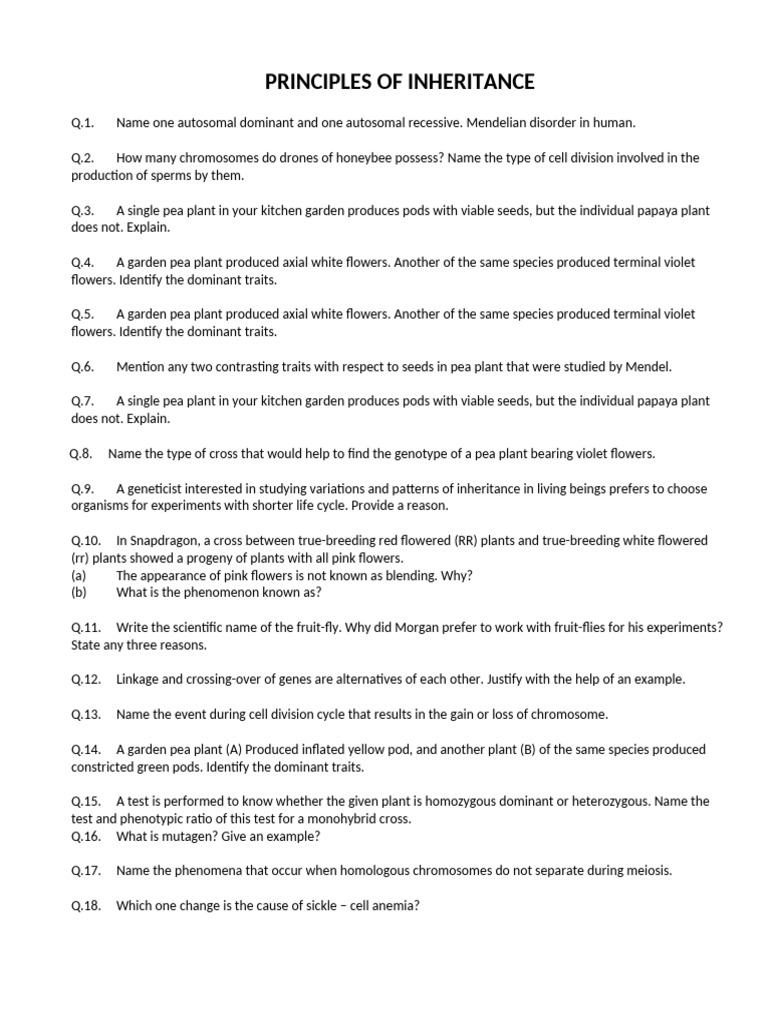 Principles of Inheritance | PDF | Dominance (Genetics) | Genotype