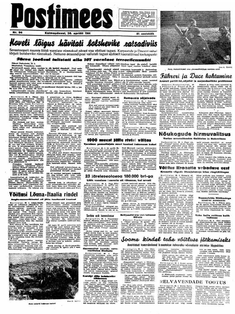 Postimees. Nr. 96, 26 Aprill 1944 | PDF