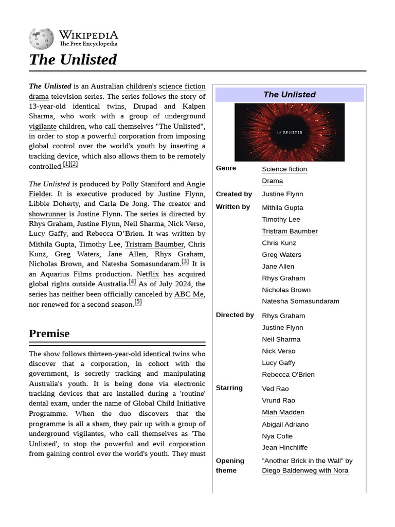 The Unlisted: Australian Sci-Fi Series | PDF