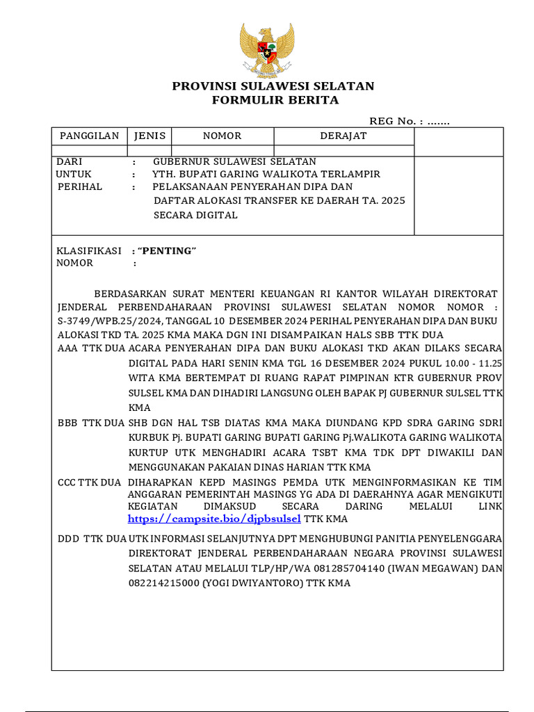 Kawat Surat Penyerahan Dipa 2025-2 | PDF